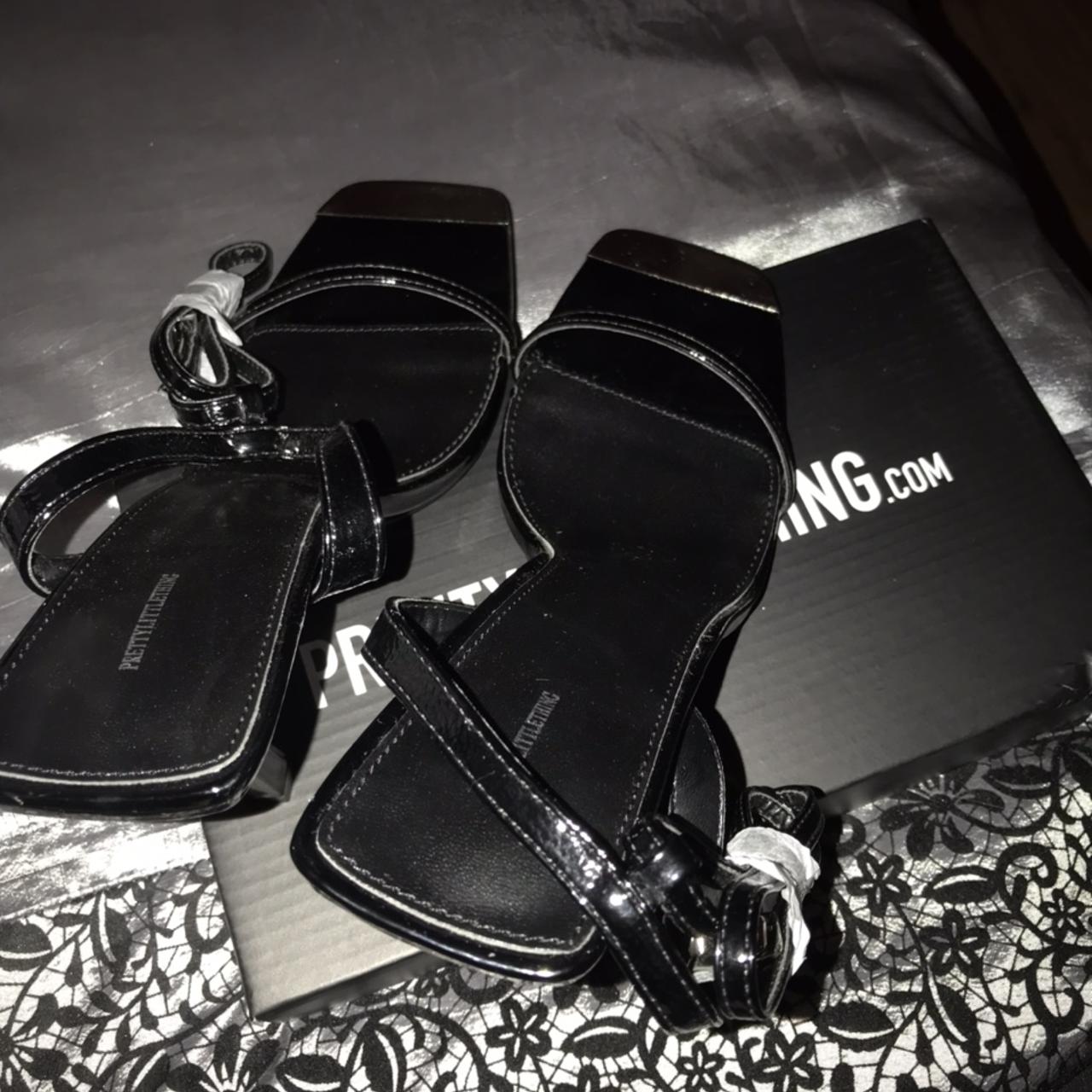 Black pretty little thing strappy heels with chain... - Depop