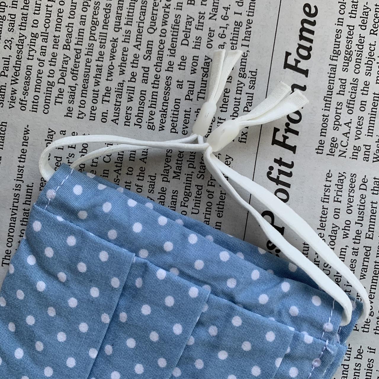 blue and white polka dot pleated face mask! handmade... - Depop