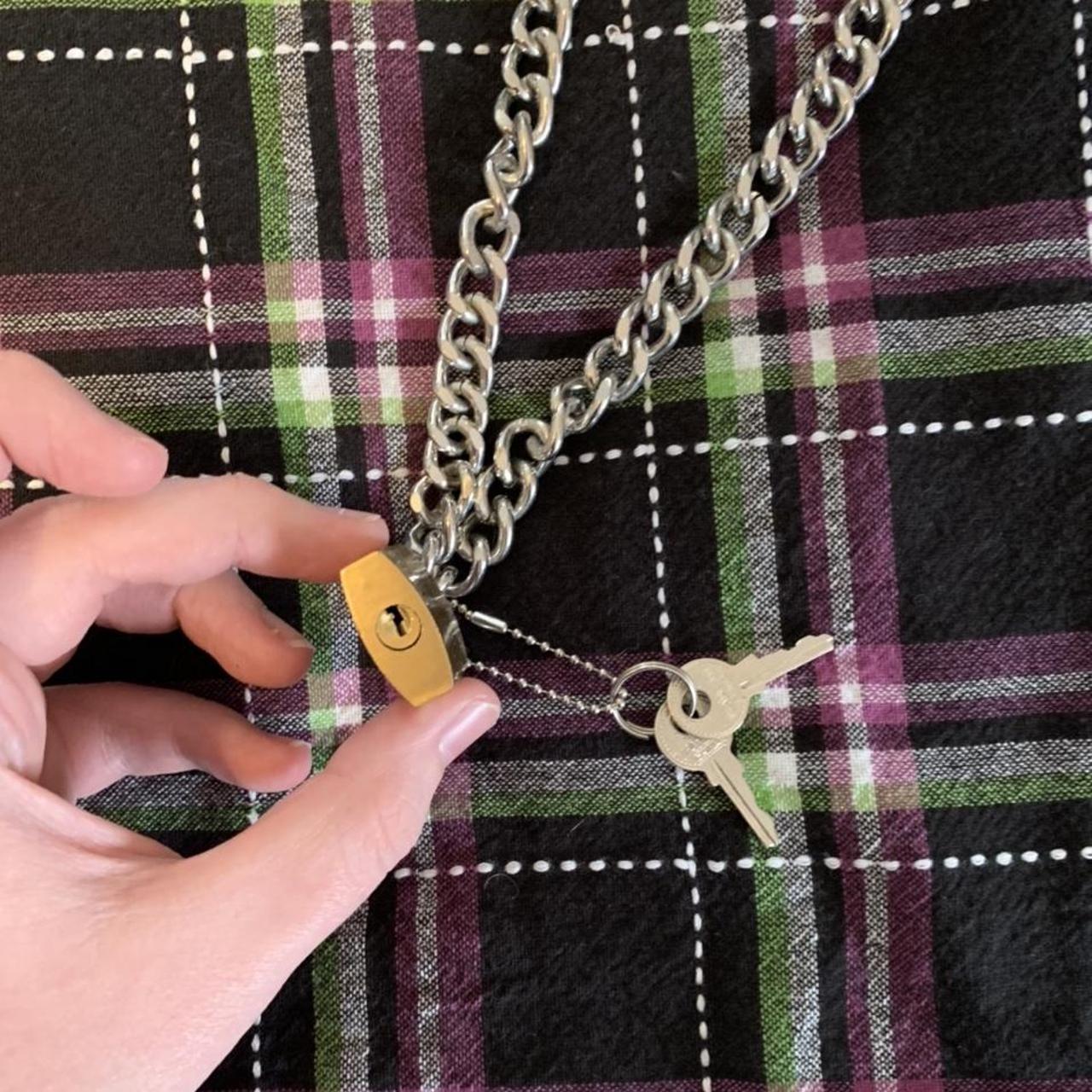 Lock and key thick chain necklace, measures around... - Depop