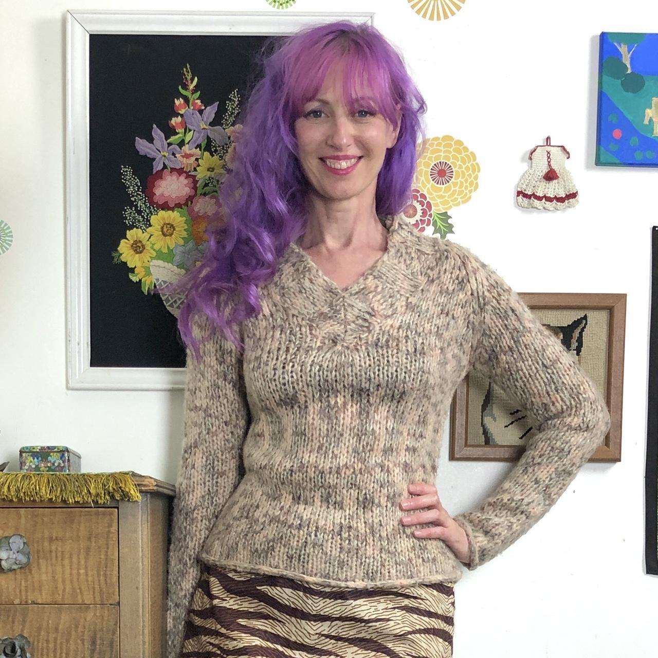 Vintage Chunky Knit V Neck Sweater, 1990s Motivi... - Depop