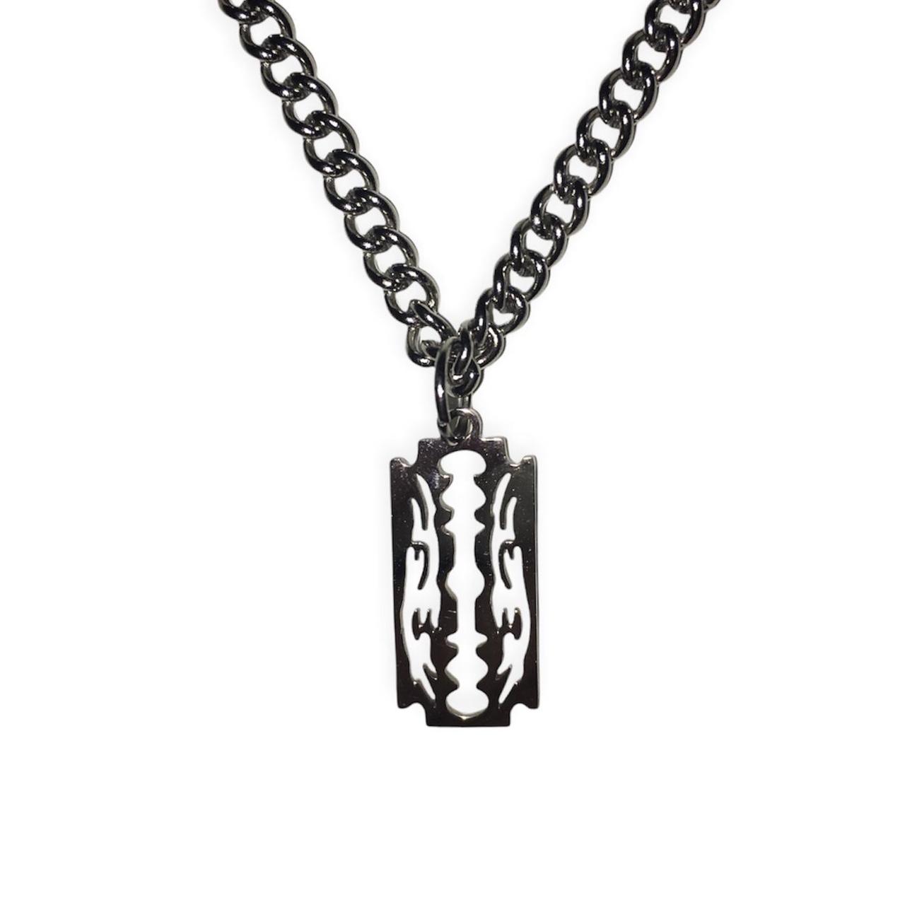 🔪 Stainless Steel Razor Charm Chain Choker Necklace... - Depop