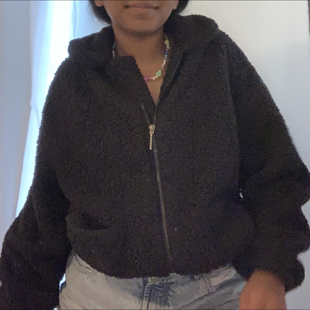 fuzzy teddy bear jacket -fitted for a size small but... - Depop