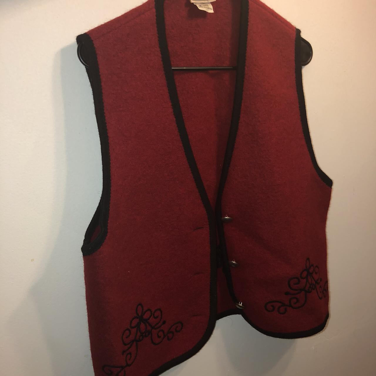 Unisex Red vintage vest with black trim and details. - Depop