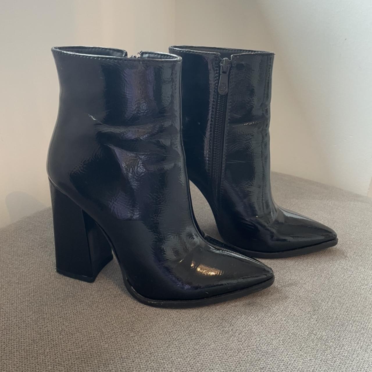 Black patent block heel ankle boots Size 3 Worn once - Depop