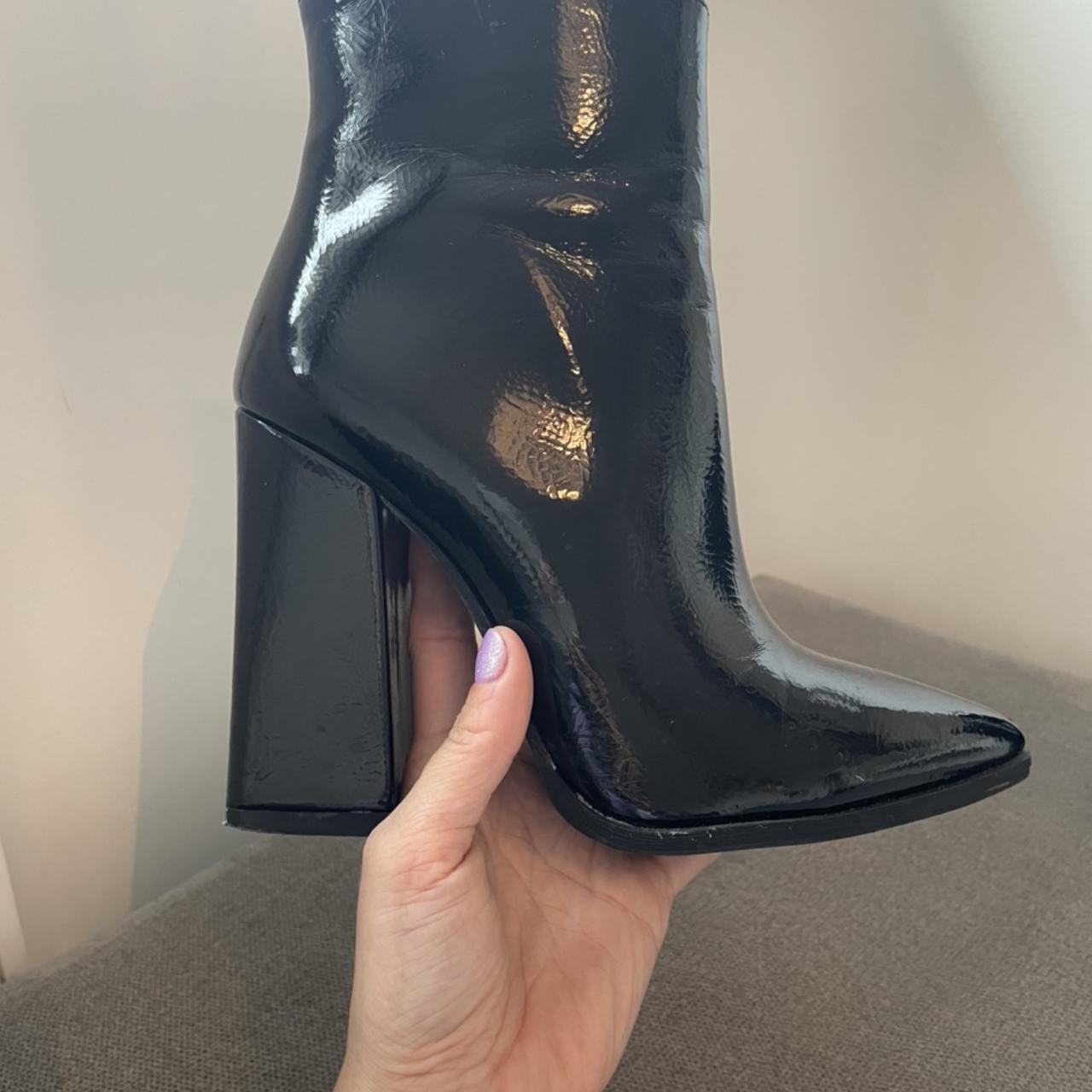 Black patent block heel ankle boots Size 3 Worn once - Depop