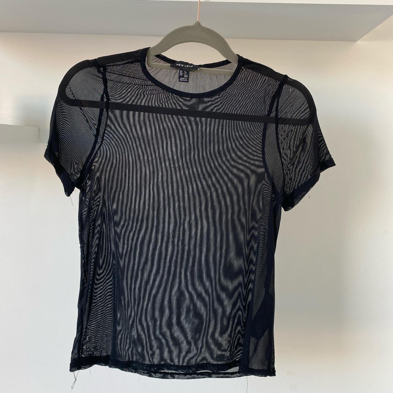 Black mesh see through T-shirt top New Look size... | Depop
