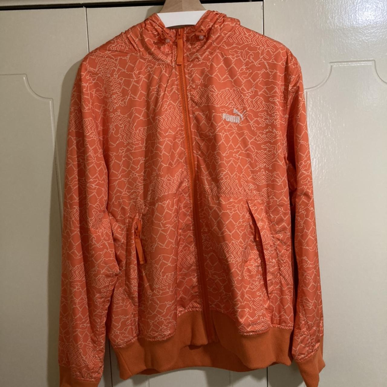 Orange white puma windbreaker jacket with hood Size... - Depop