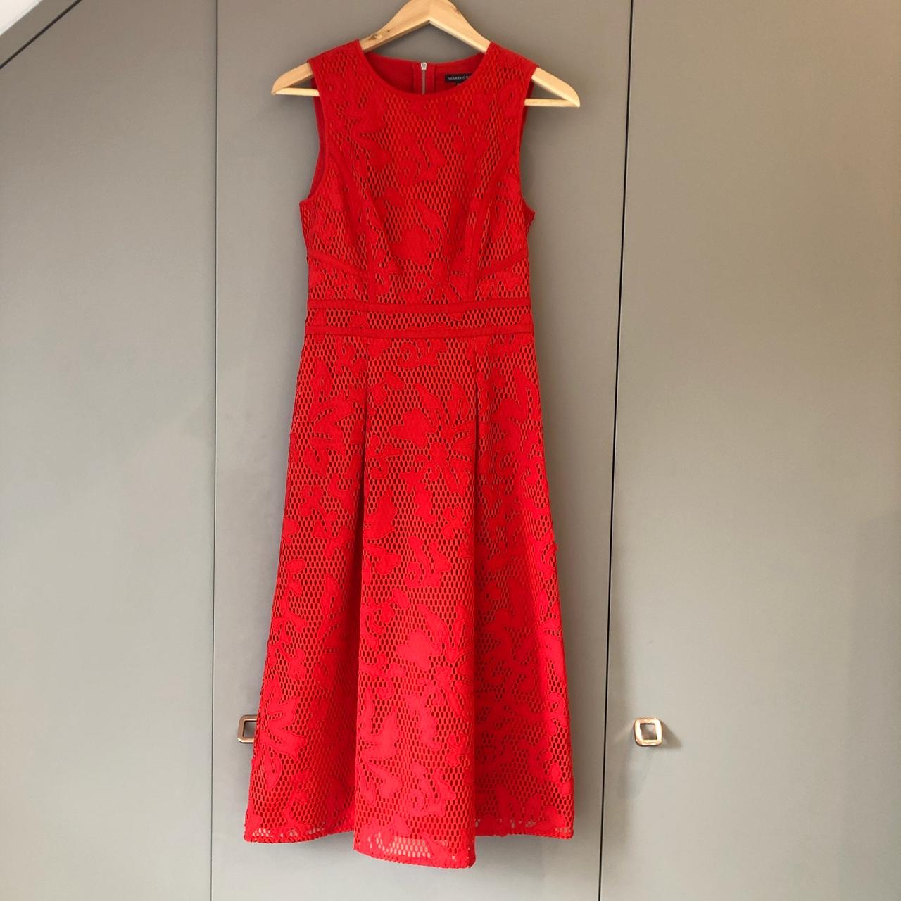 Bright red cotton cut out summer dress. Lined and a... - Depop