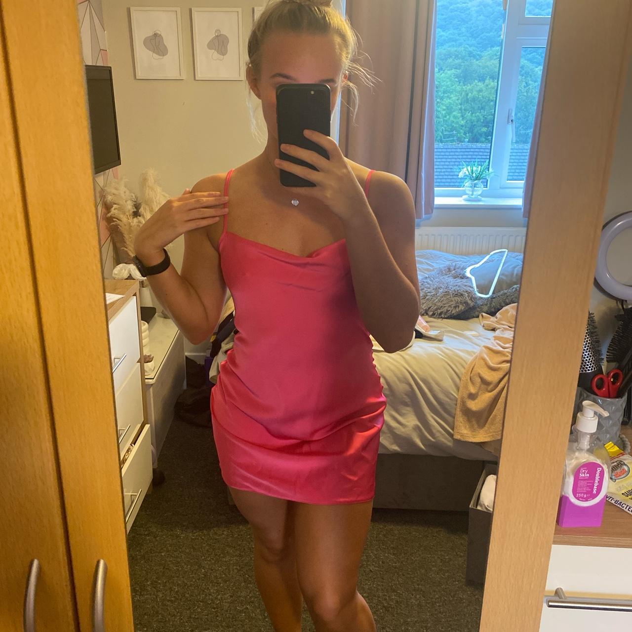 Primark Satin Pink Cowl Neck Shift Dress Size 8... - Depop