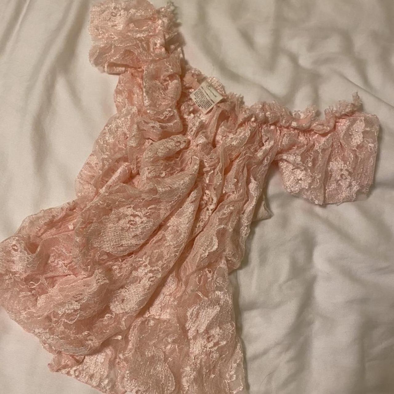 adorable light pink lace top ruffles on sleeves... | Depop