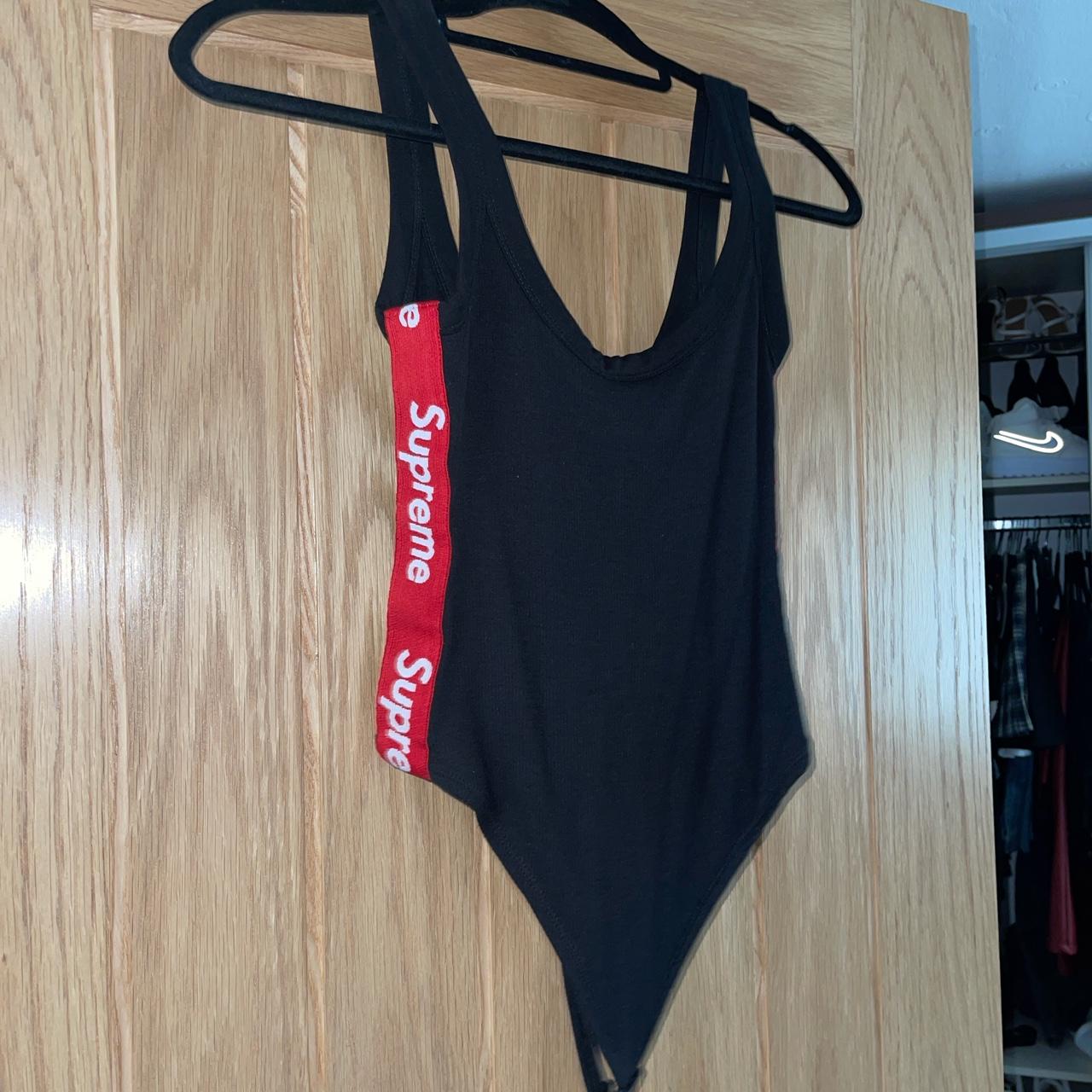 Black supreme side trim thong bodysuit -never... - Depop