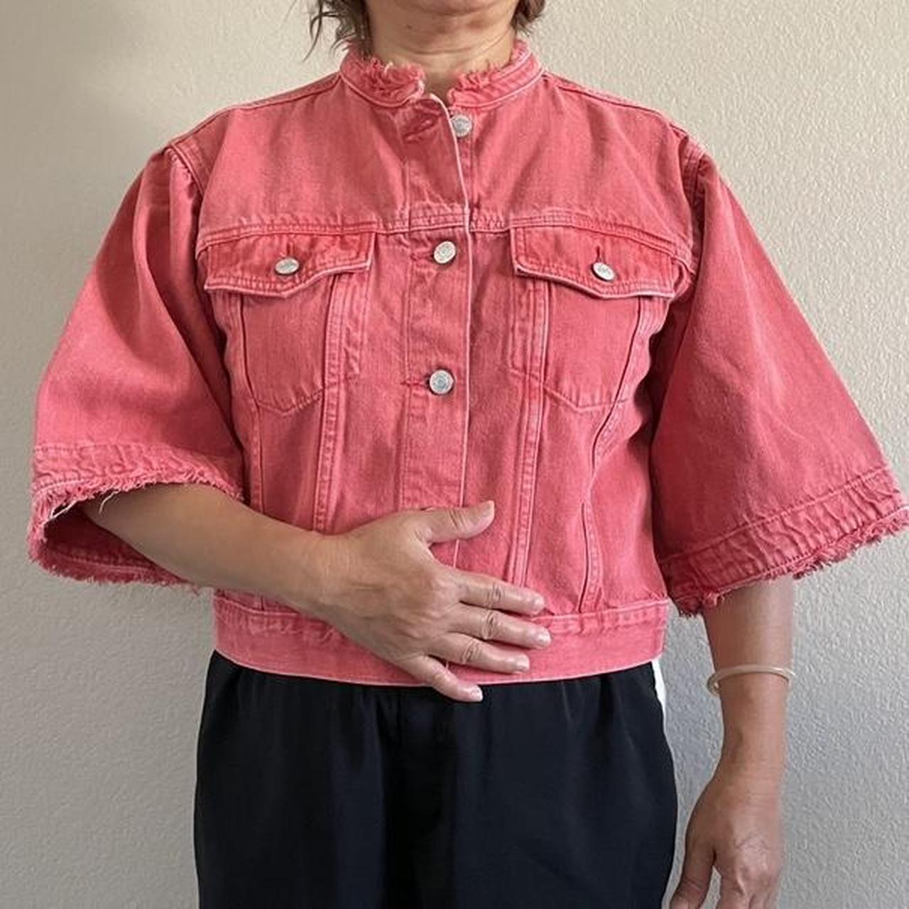 UNIQUE RED GAP DENIM JACKET! Cropped oversized... - Depop