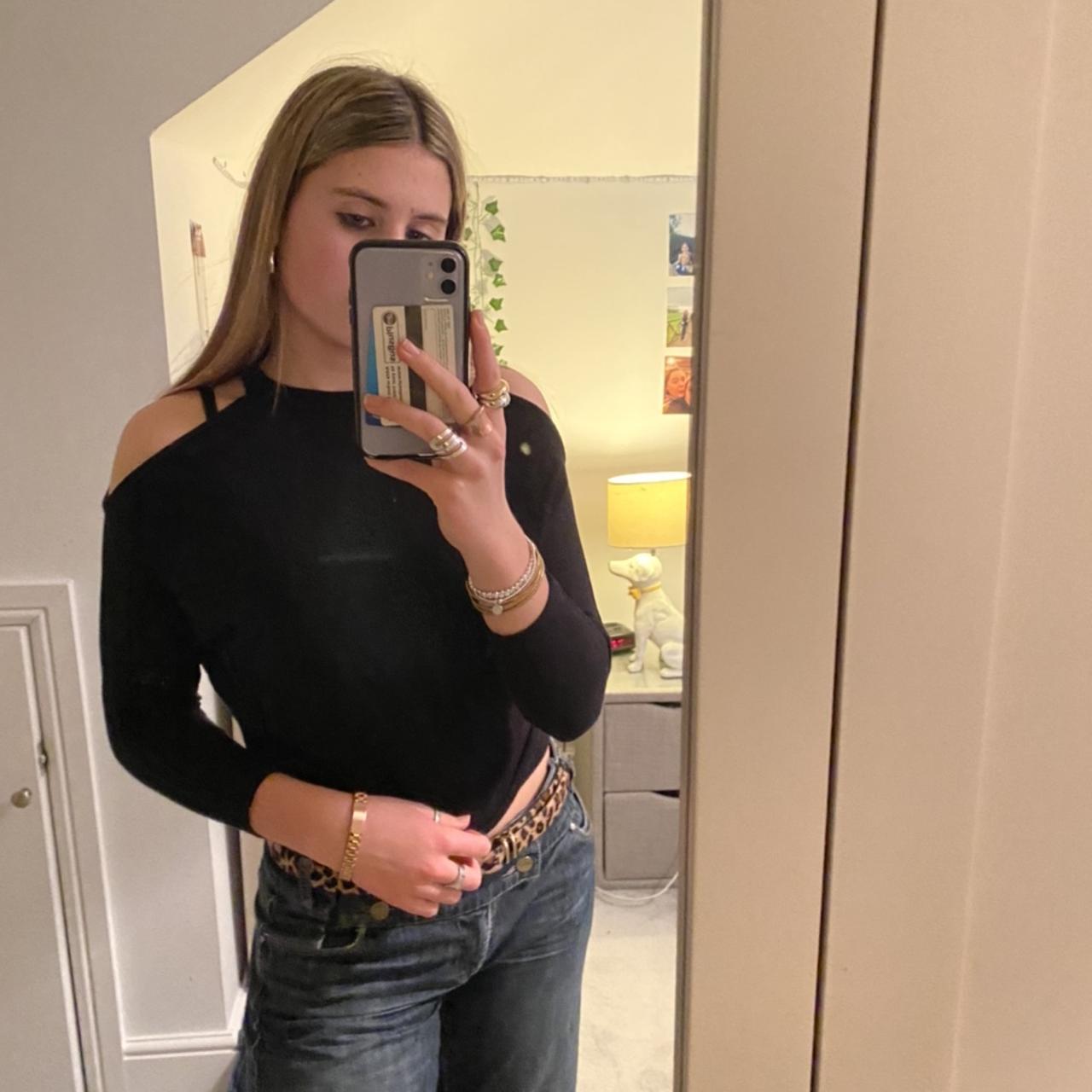 cute black long sleeve top with shoulder cuts -can... - Depop