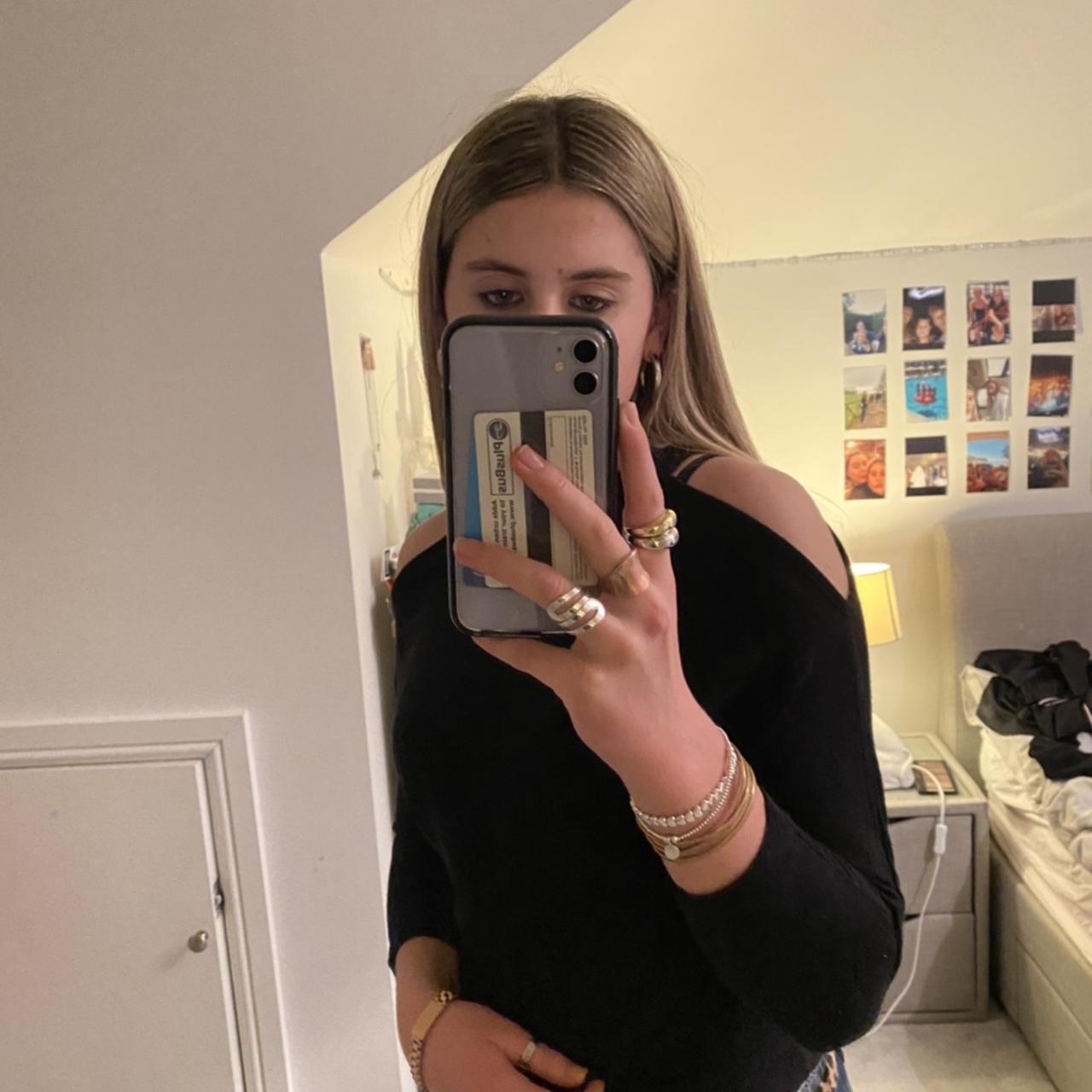 cute black long sleeve top with shoulder cuts -can... - Depop