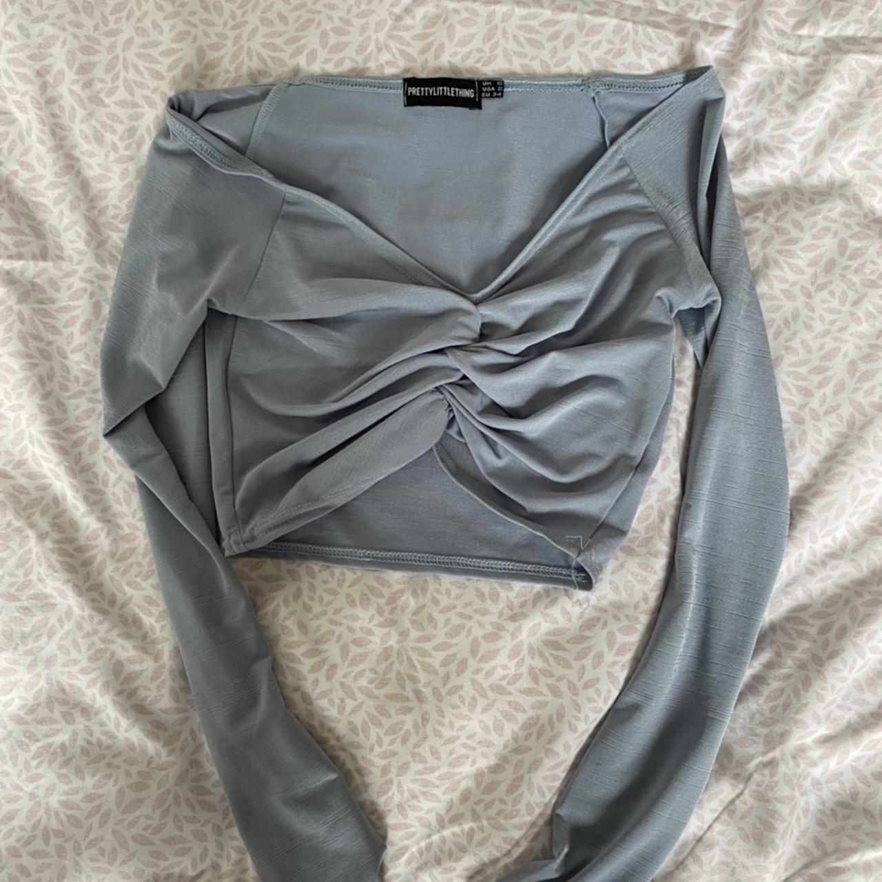 PLT blue long sleeved crop top So flattering Size... - Depop