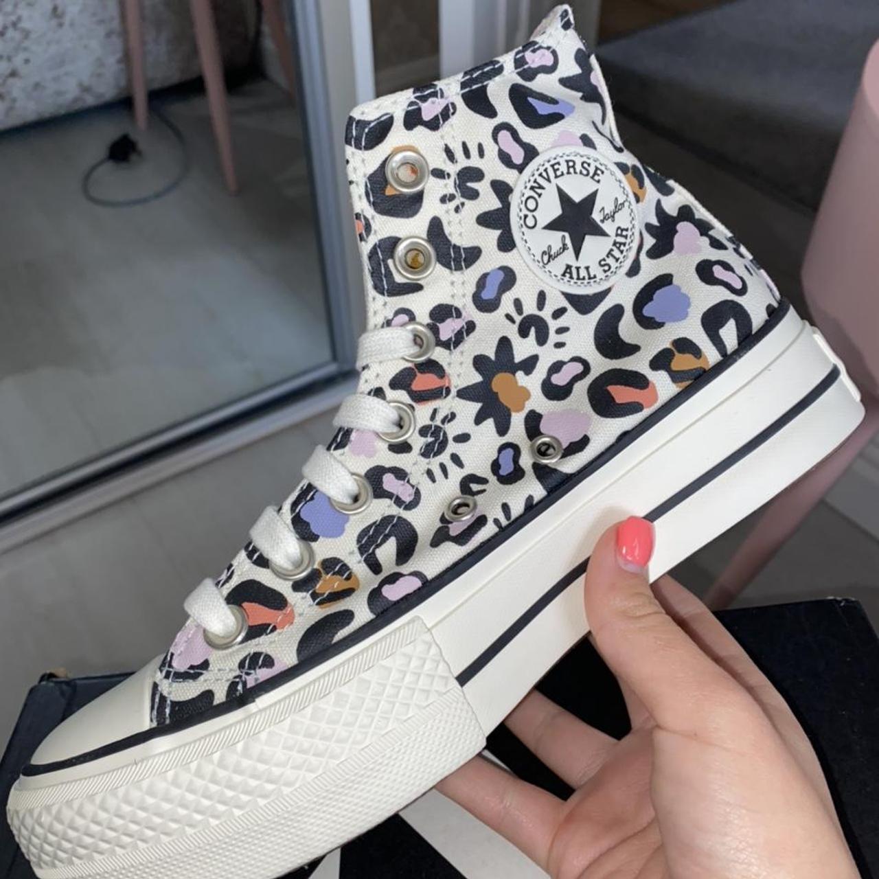 Platform converse, multi cheetah print. New with box... - Depop