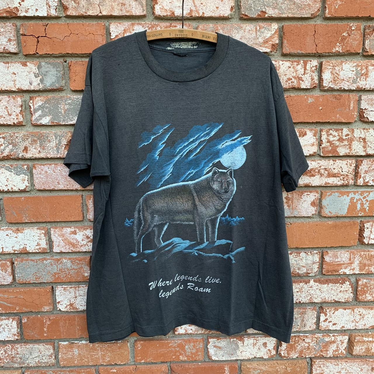 90s Vintage wolf under the moon nature truck stop... - Depop