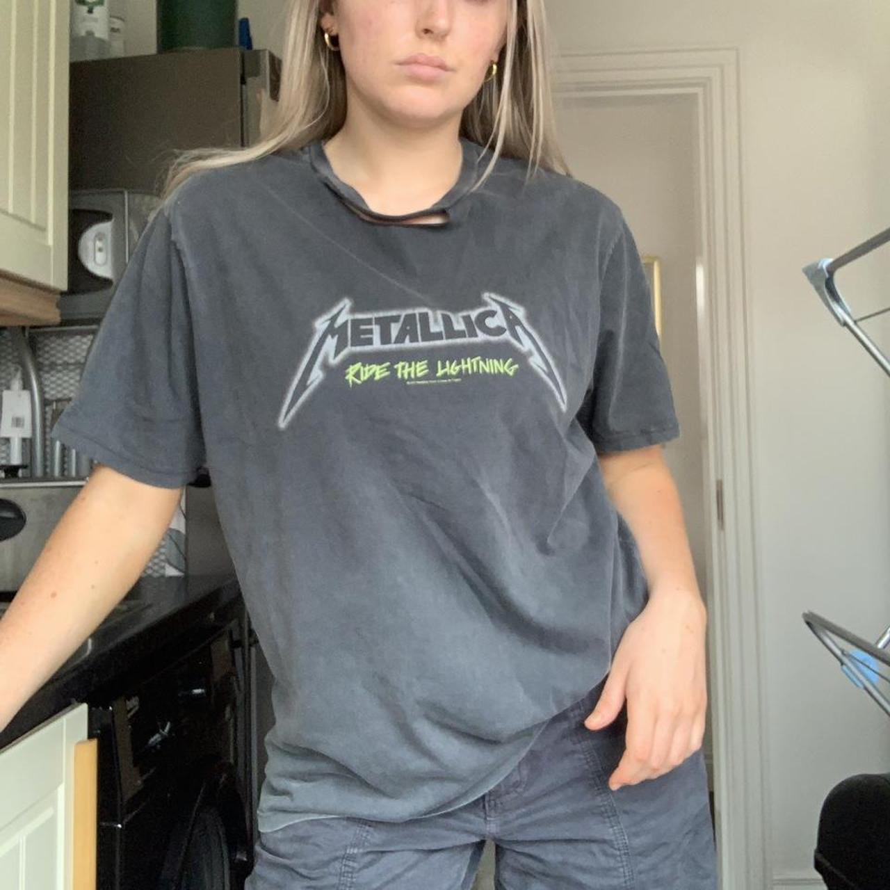 Metallic grey T-shirt with tie up back T-shirt from... - Depop