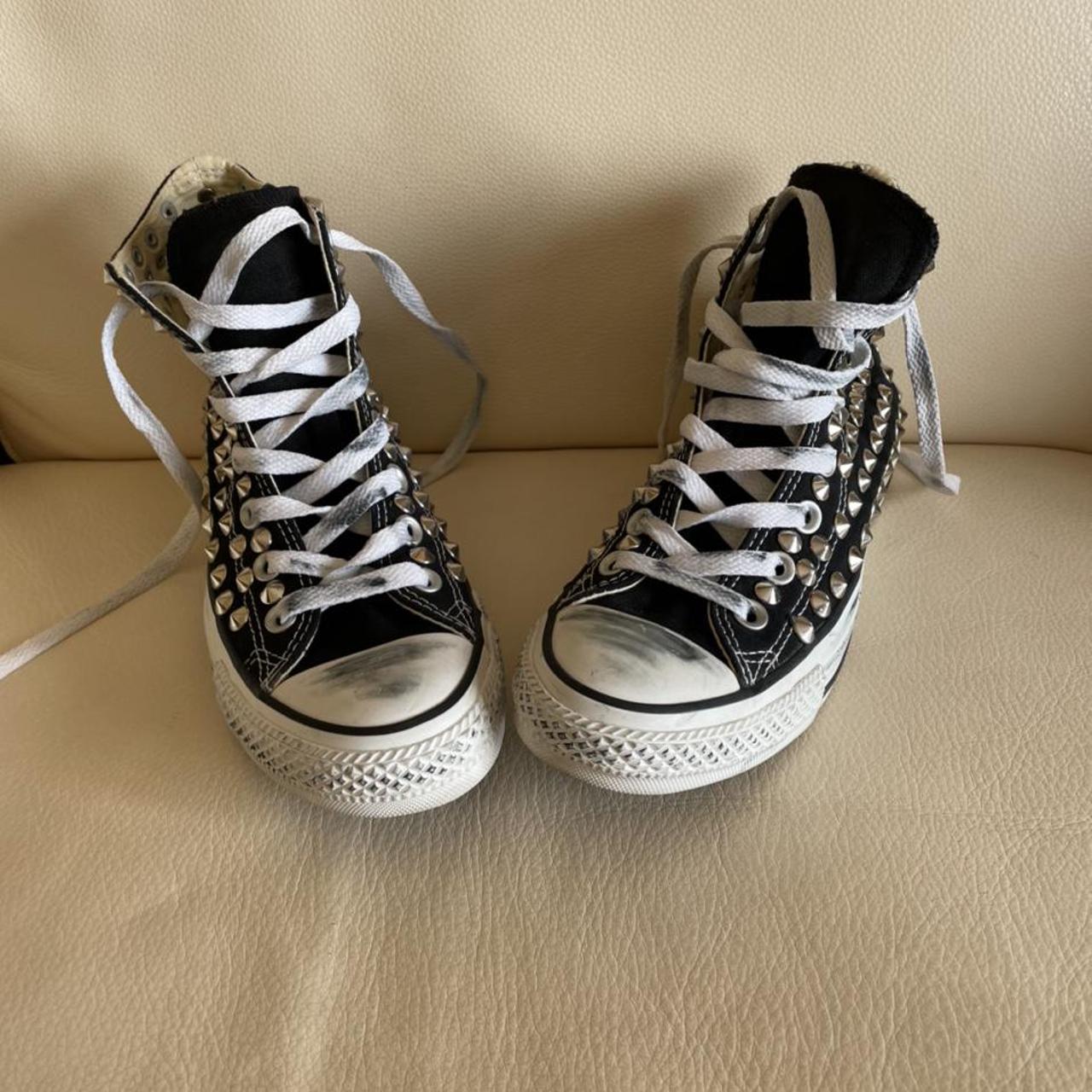Converse all star nere con borchie argento... - Depop