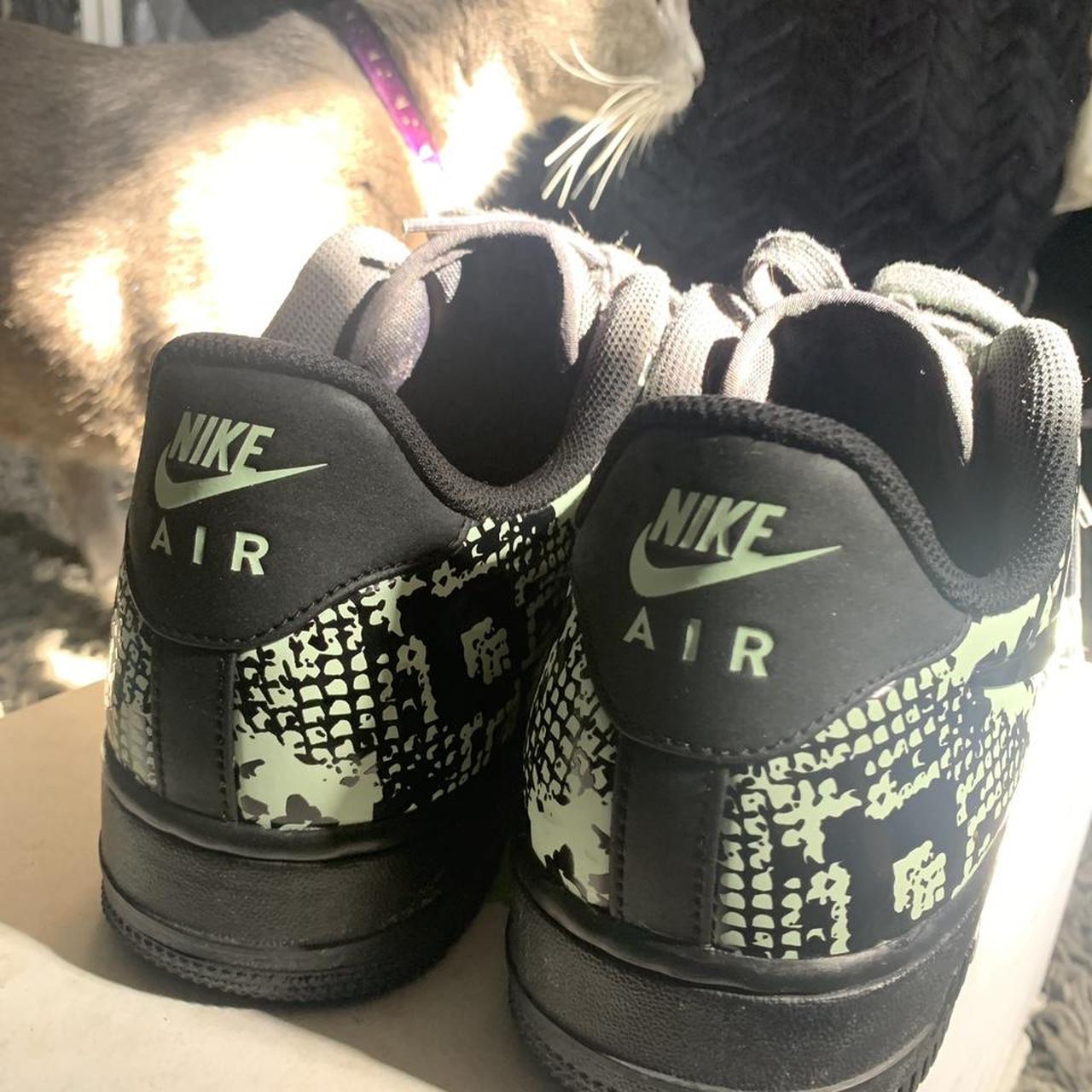 NIKE AIR FORCE 1s Black w/ turquoise design on it... - Depop