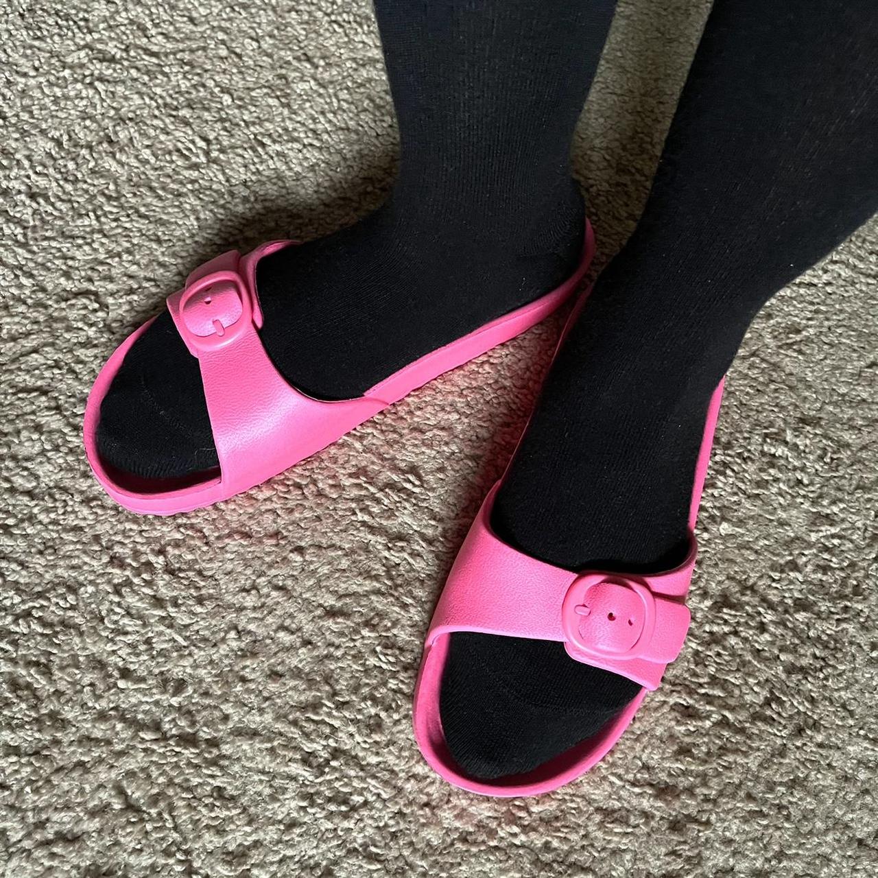 H&M neon pink Lightweight slides with moulded... - Depop