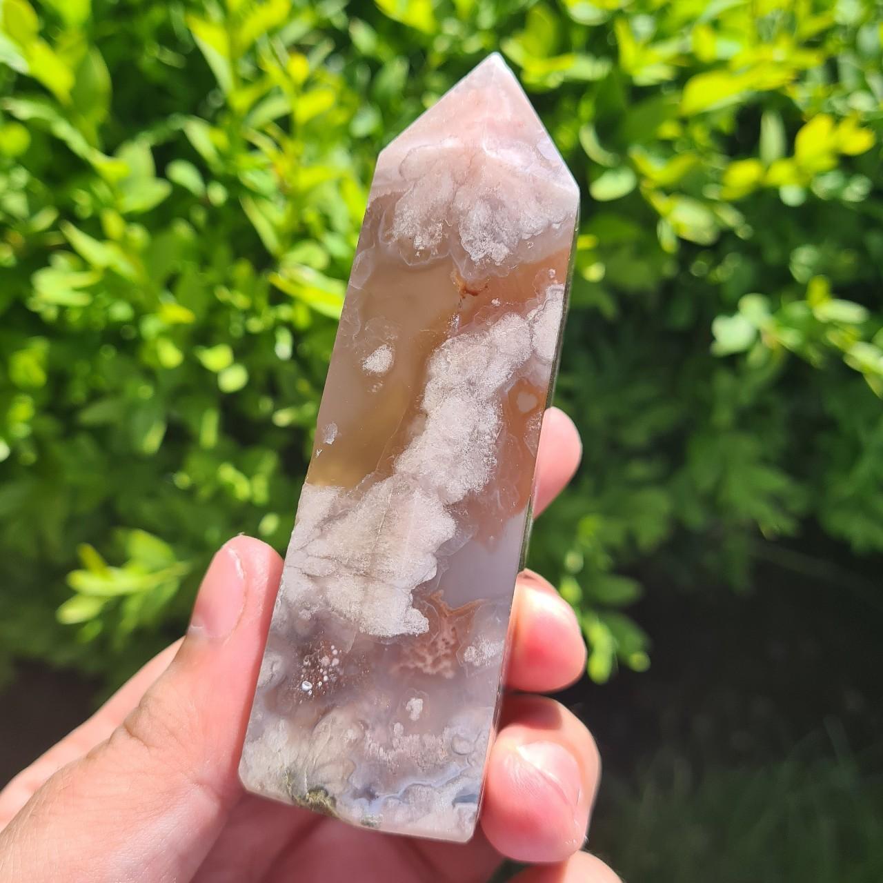 Pink Flower Agate crystal druzy tower DISCOUNTED -... - Depop