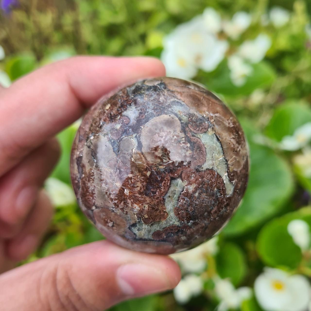 Green Flower Jasper crystal sphere - Depop