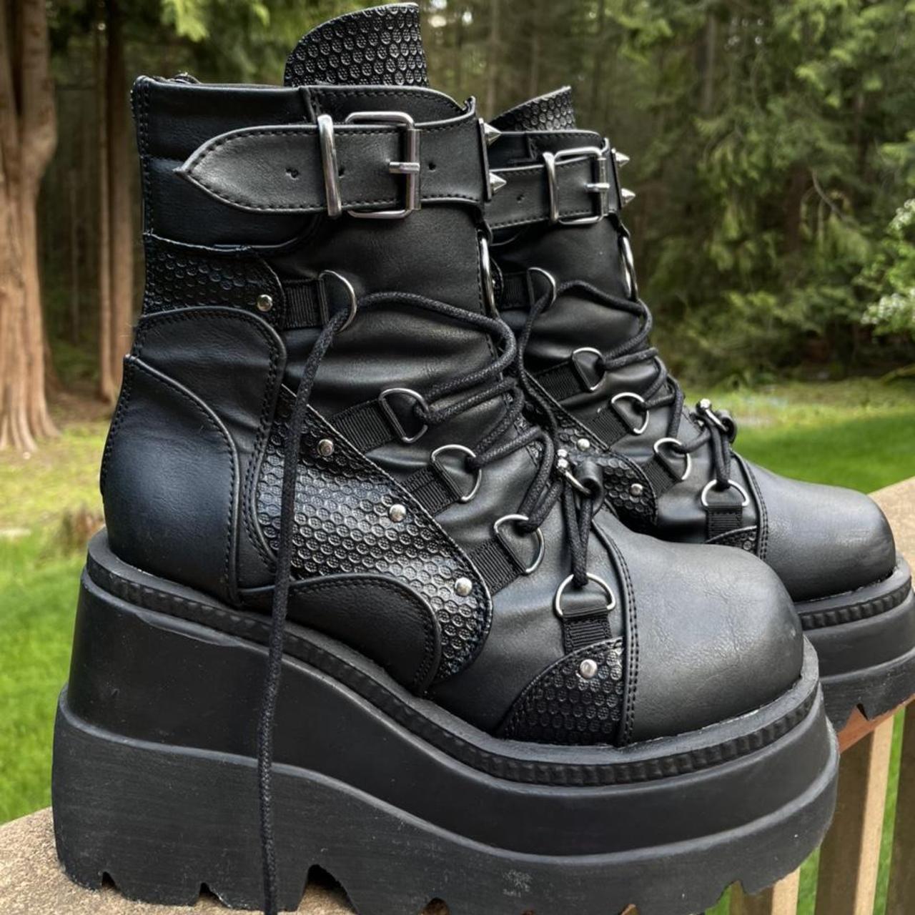 Demonia Combat Technopagan Platform Boots Worn once... - Depop