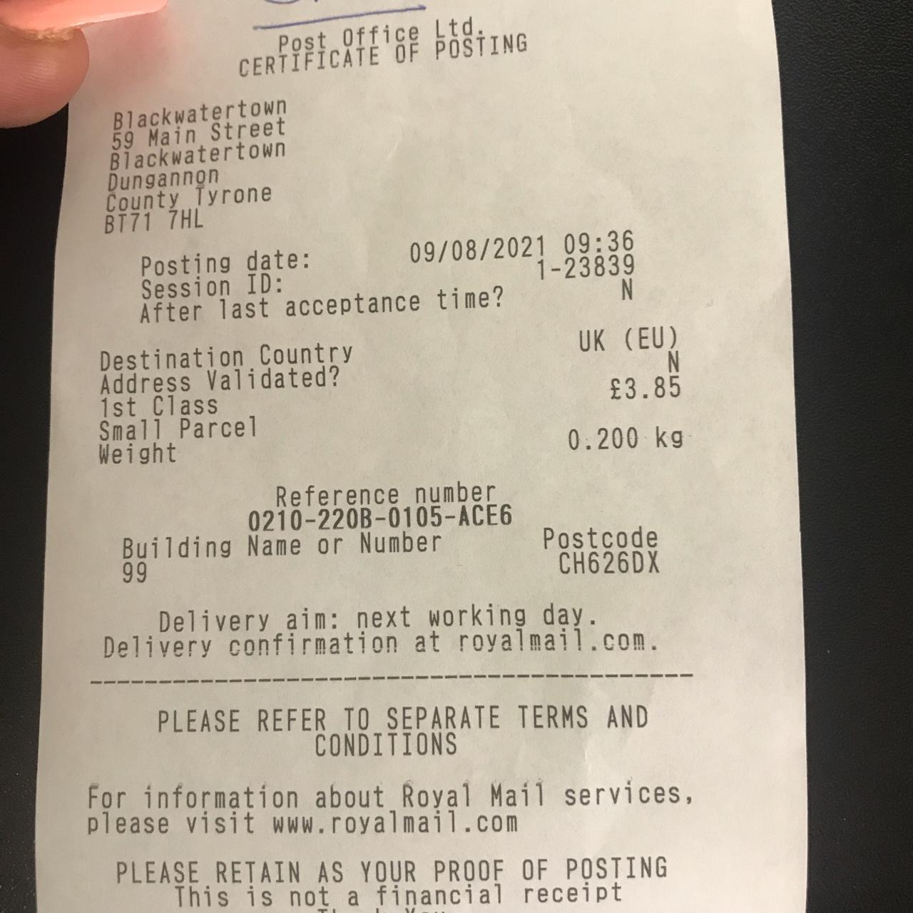 Proof of postage - Depop