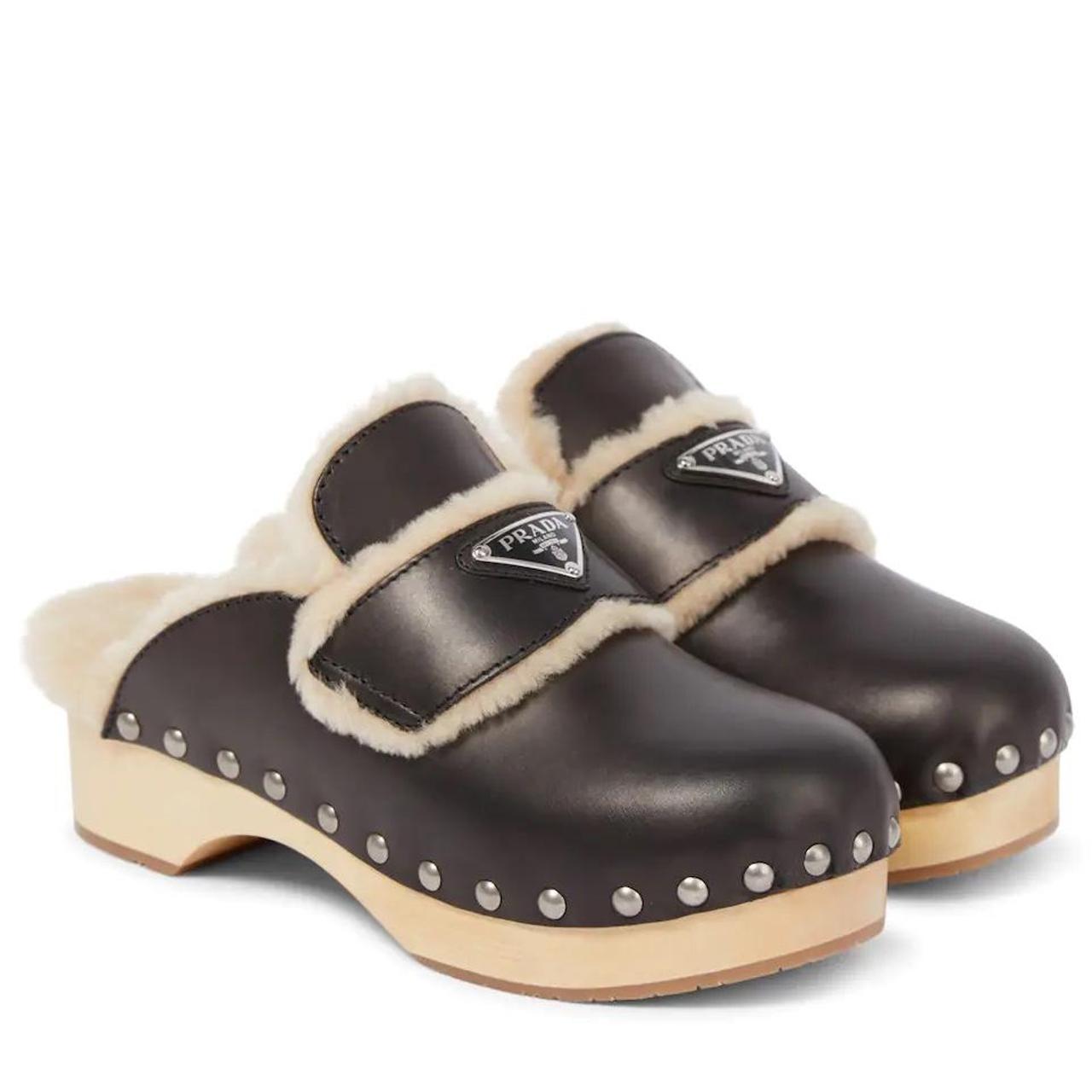 Prada Fur Leather Clogs- new never worn 39 Best... - Depop