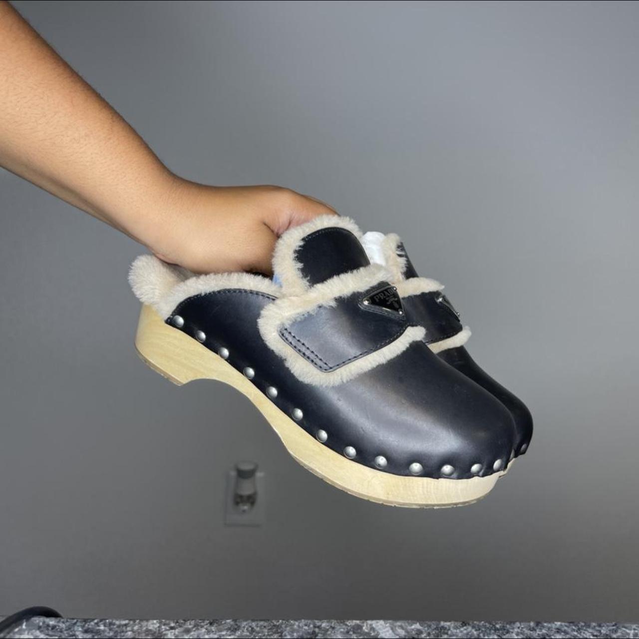 Prada Fur Leather Clogs- new never worn 39 Best... - Depop
