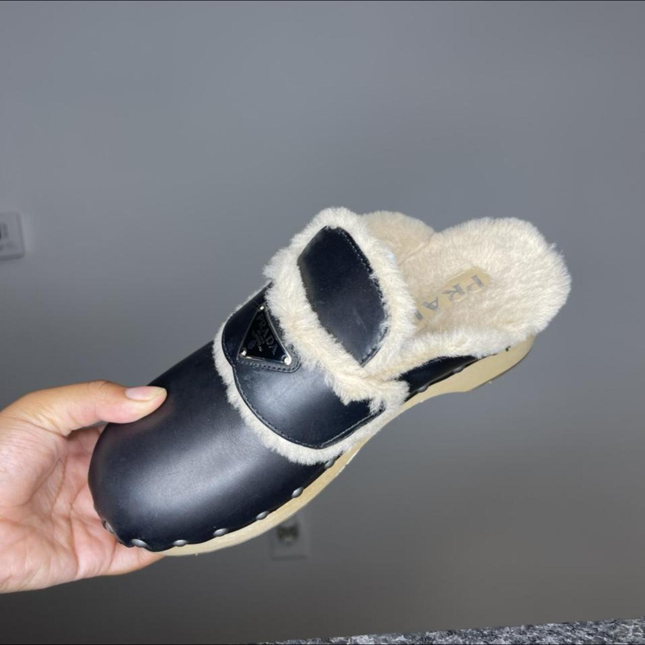 Prada Fur Leather Clogs- new never worn 39 Best... - Depop