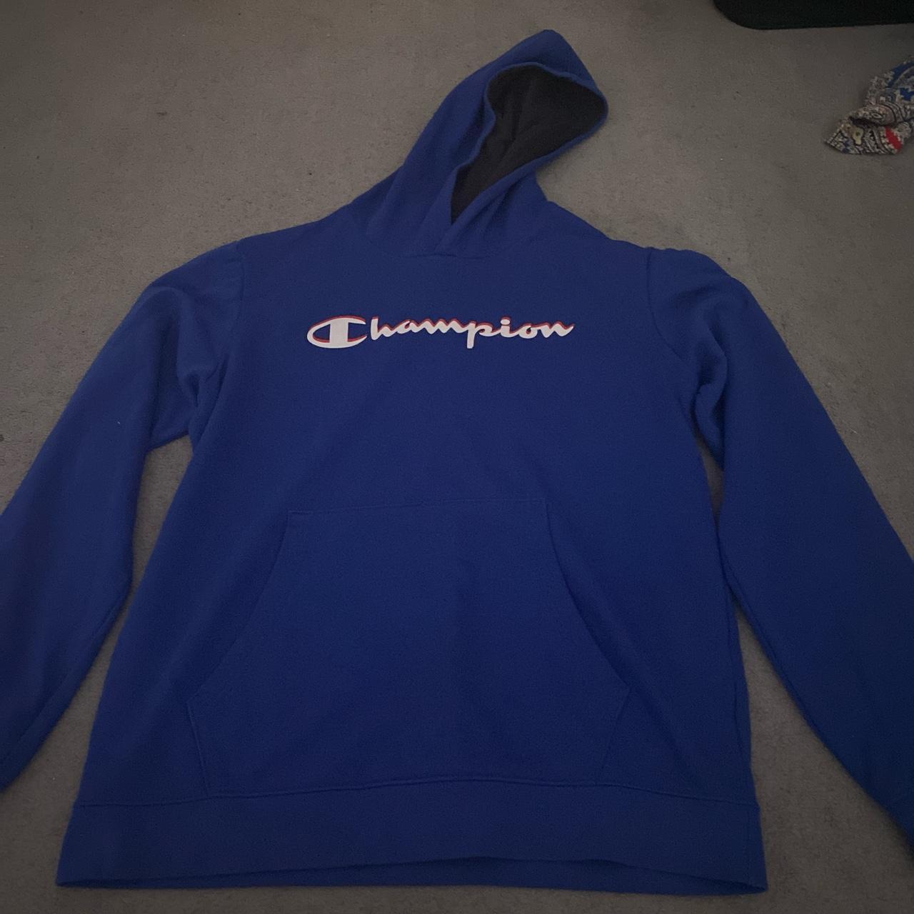 blue champion hoddie size 2X large (15-16years) - Depop