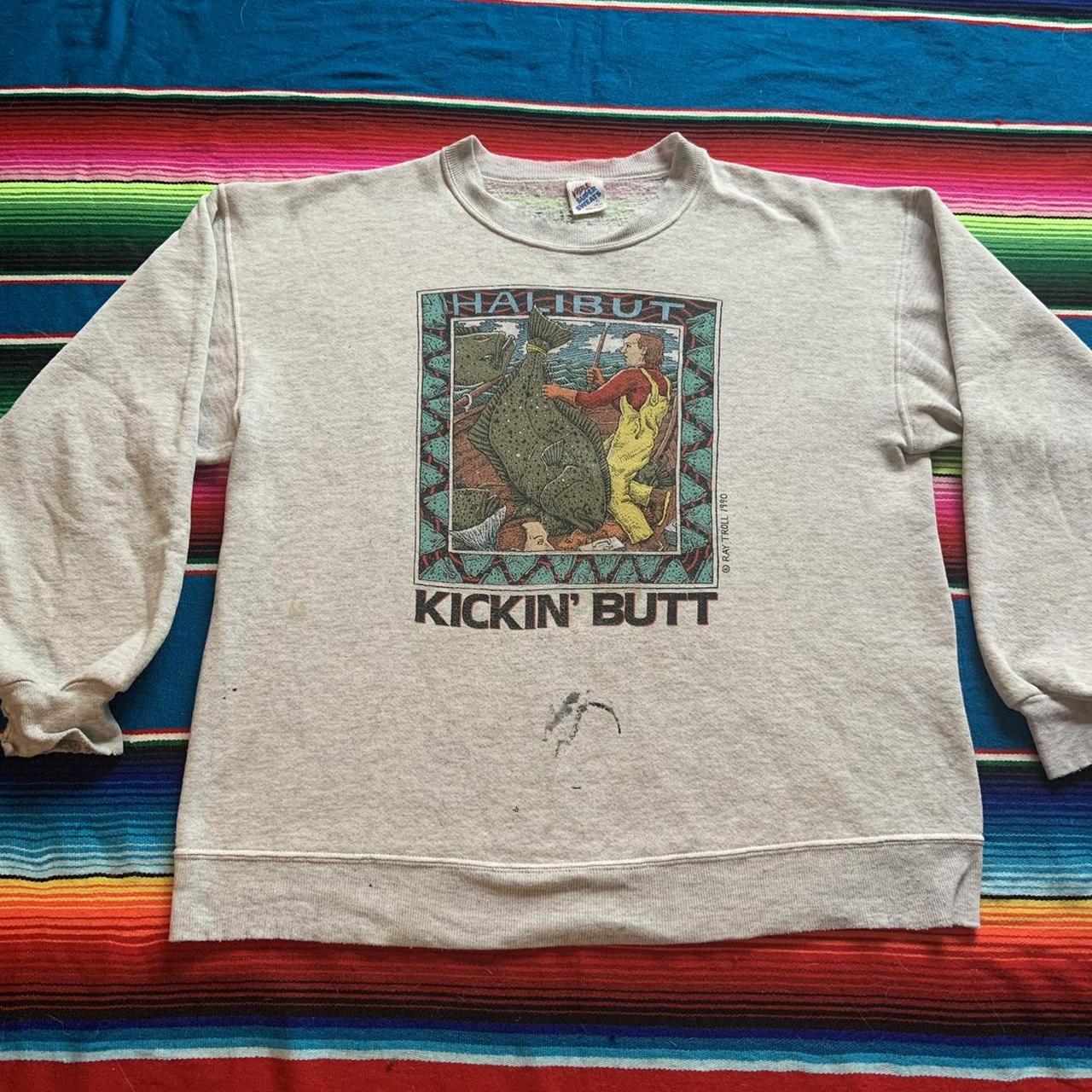 Vintage 90s RAY TROLL “halibut kickin butt” crewneck... - Depop