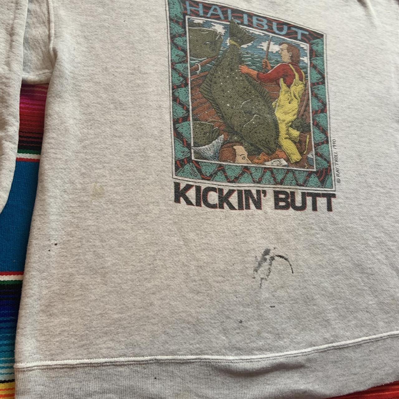 Vintage 90s RAY TROLL “halibut kickin butt” crewneck... - Depop