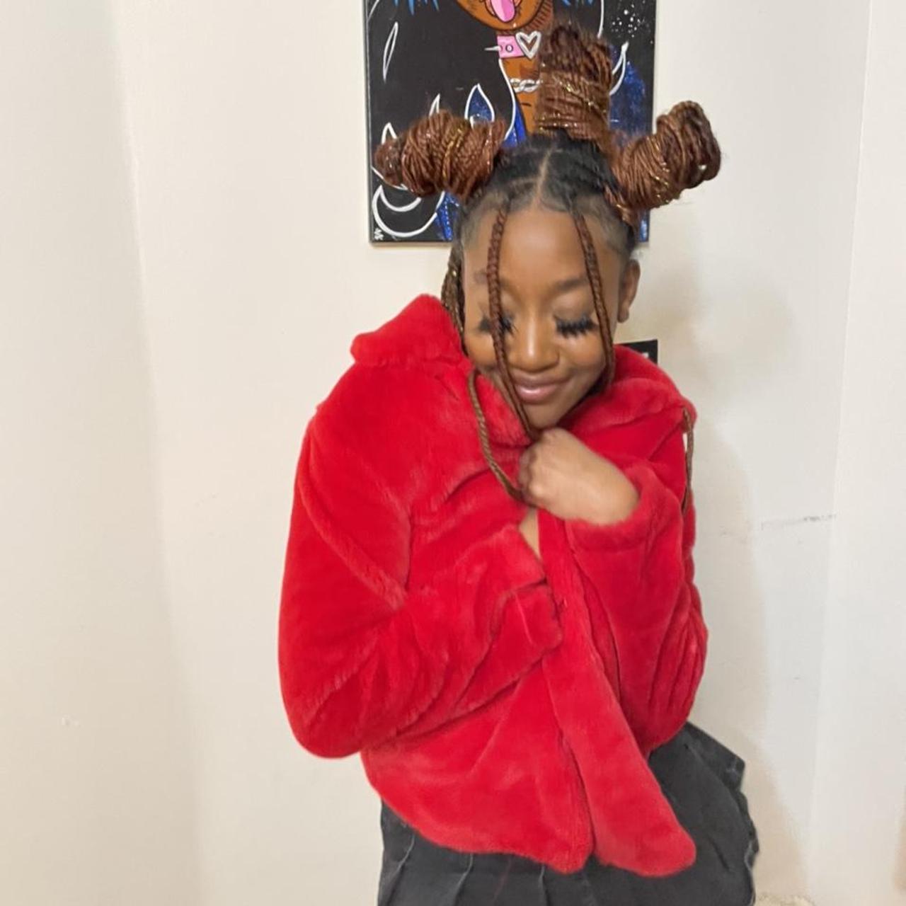 Red Fur Coat Fuzzy,comfort,smoke coat, red, faux... - Depop