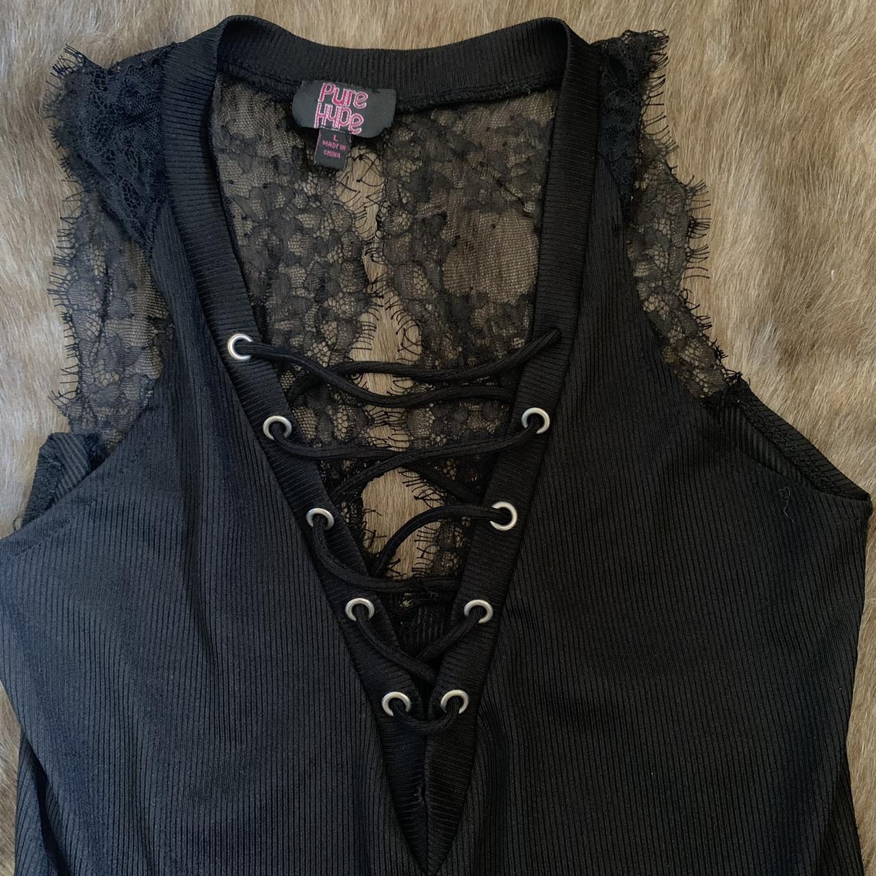 Gorgeous black lace up body suit Says size L but... - Depop