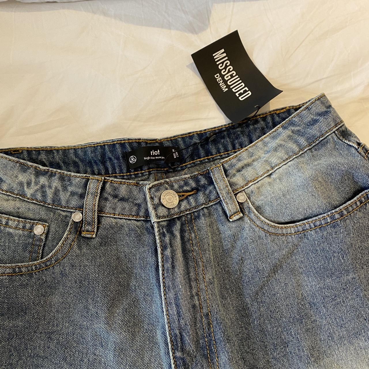 Missguided Blue Riot High Waisted Raw Hem Denim Mom... - Depop