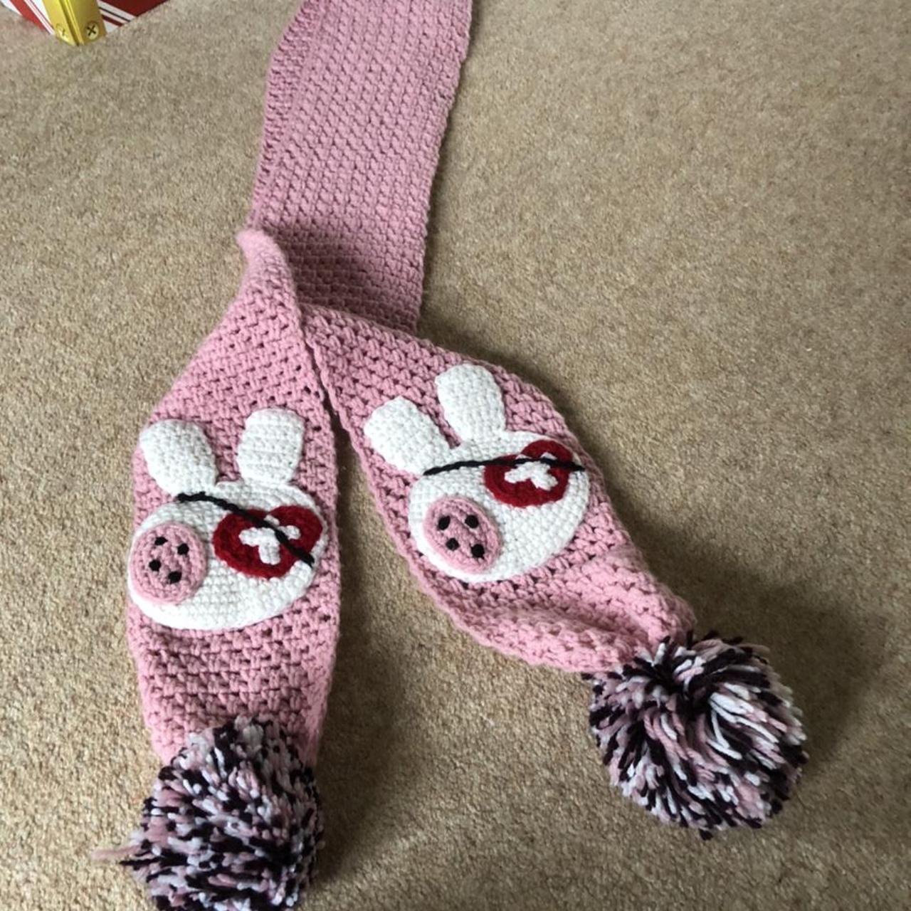 Rabbit crochet scarf Crocheted scarf with rabbit... - Depop