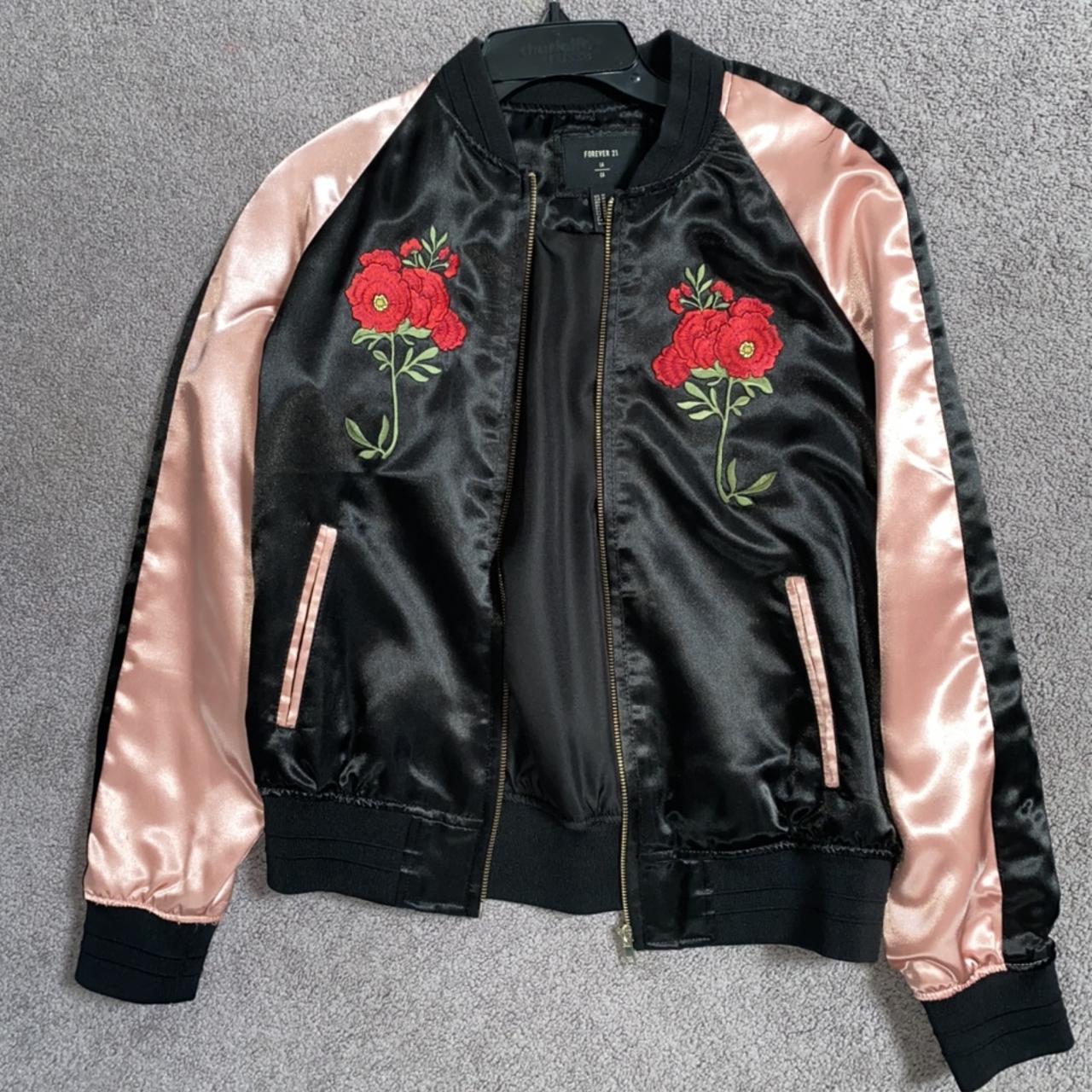 Embroidered rose silky bomber jacket! 🌹 Barley ever... - Depop