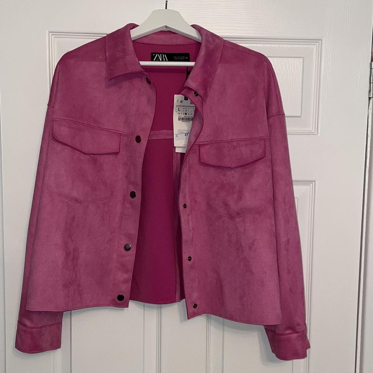 bright pink suede cropped shacket brand new with... - Depop