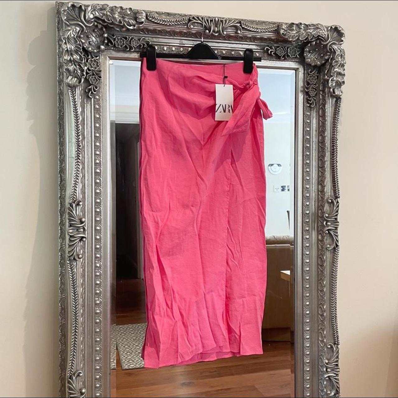Zara pink knotted split leg skirt size small Brand... - Depop