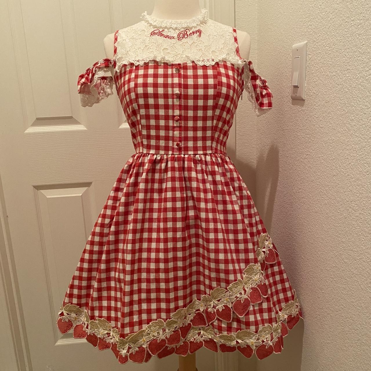 Liz Lisa - Strawberry Gingham One Piece - Red - New... | Depop