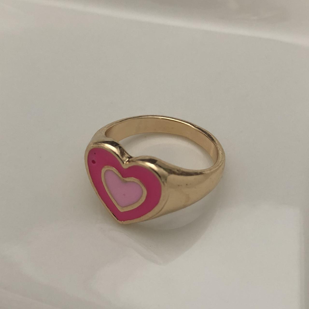 Gold pink triple heart signet simple funky accent... - Depop