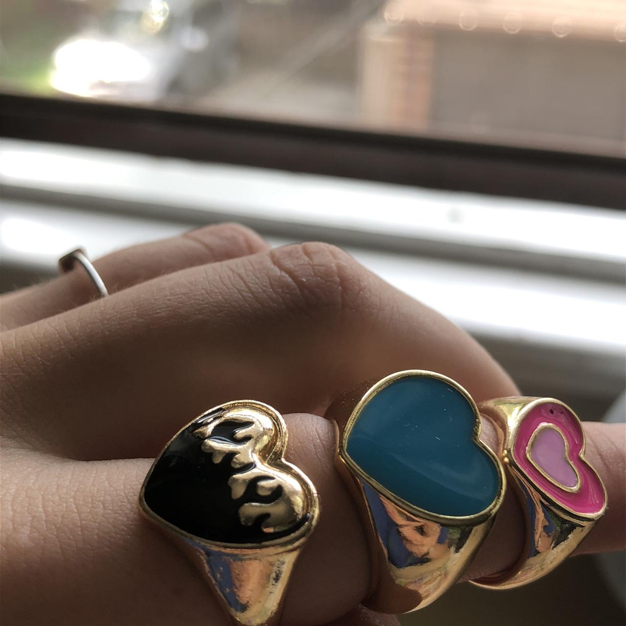 Gold pink triple heart signet simple funky accent... - Depop