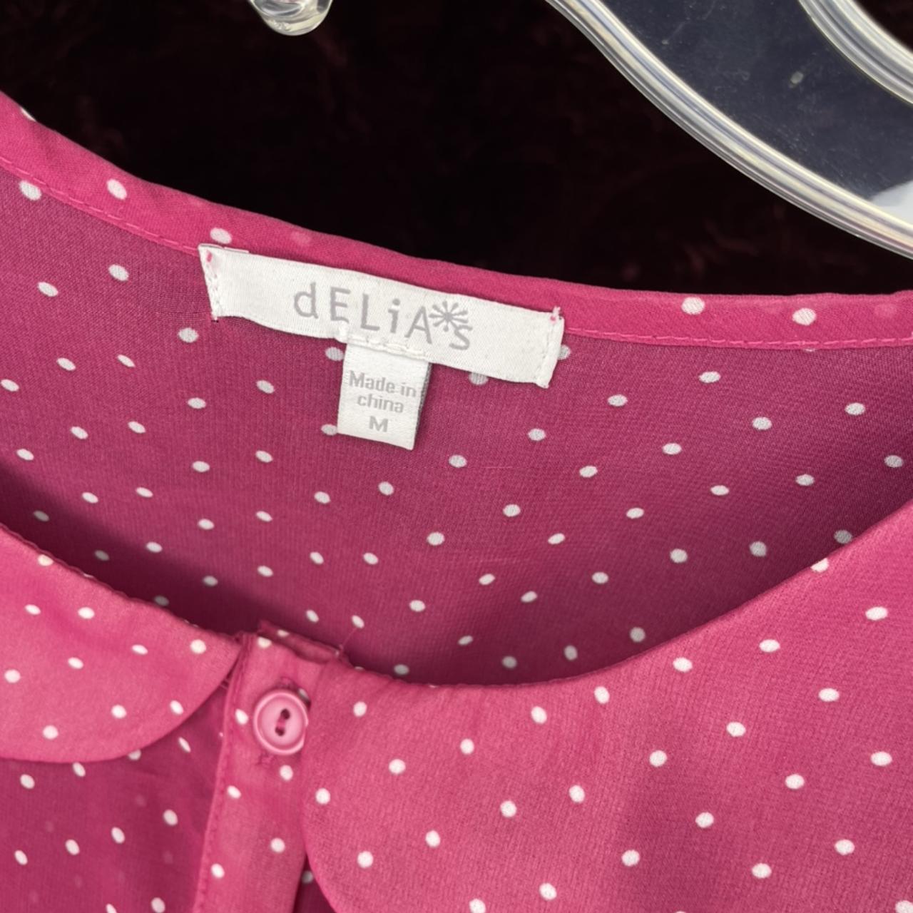 Sheer Delia's short sleeve magenta polka dot... - Depop