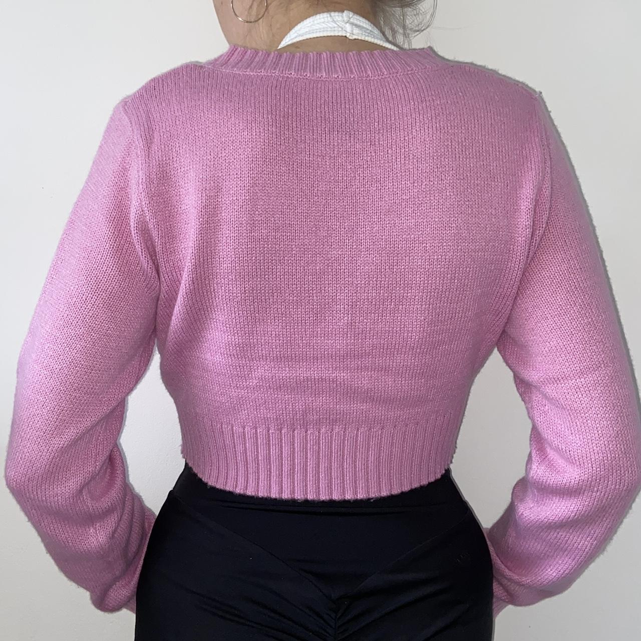 Pink crop v neck jumper Label Size: S Fit Size:... | Depop