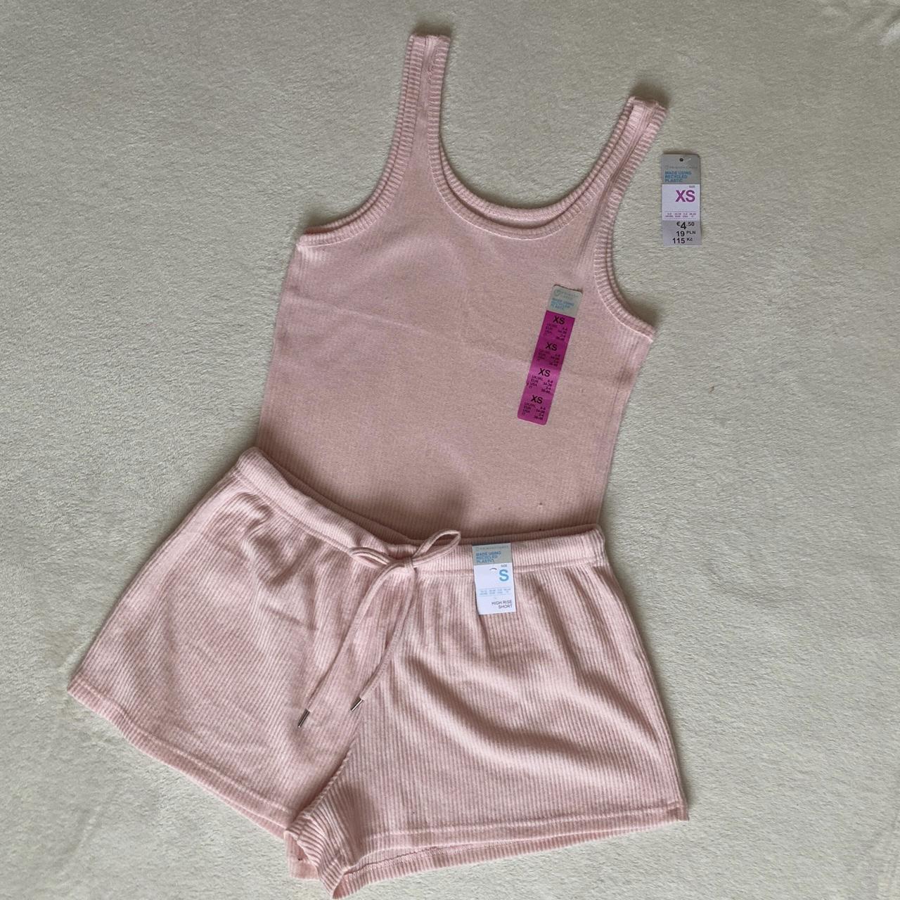 Primark pink ribbed pyjamas. Top is size xs 6-8... - Depop