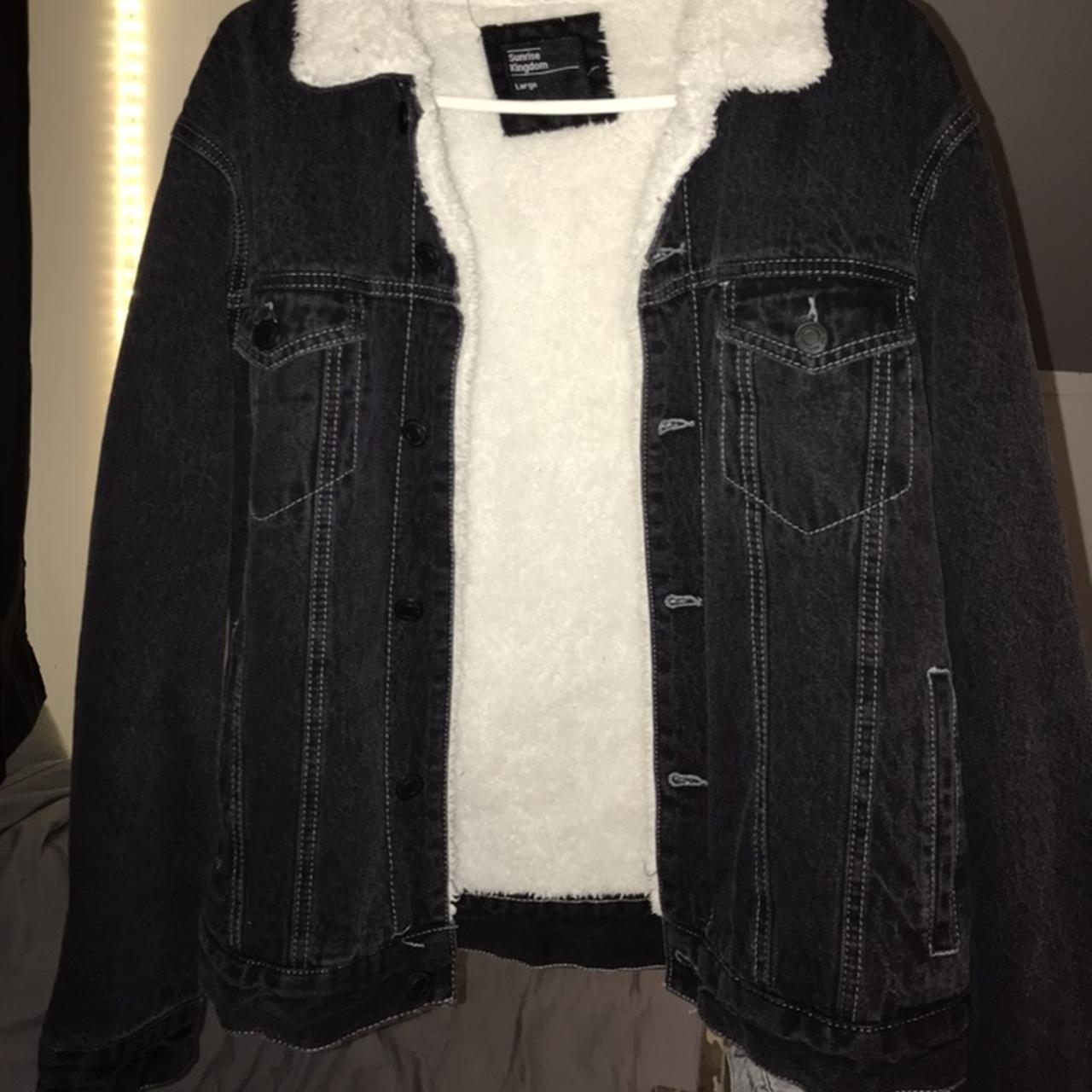 Sherpa Lined Black Jean Jacket - Depop