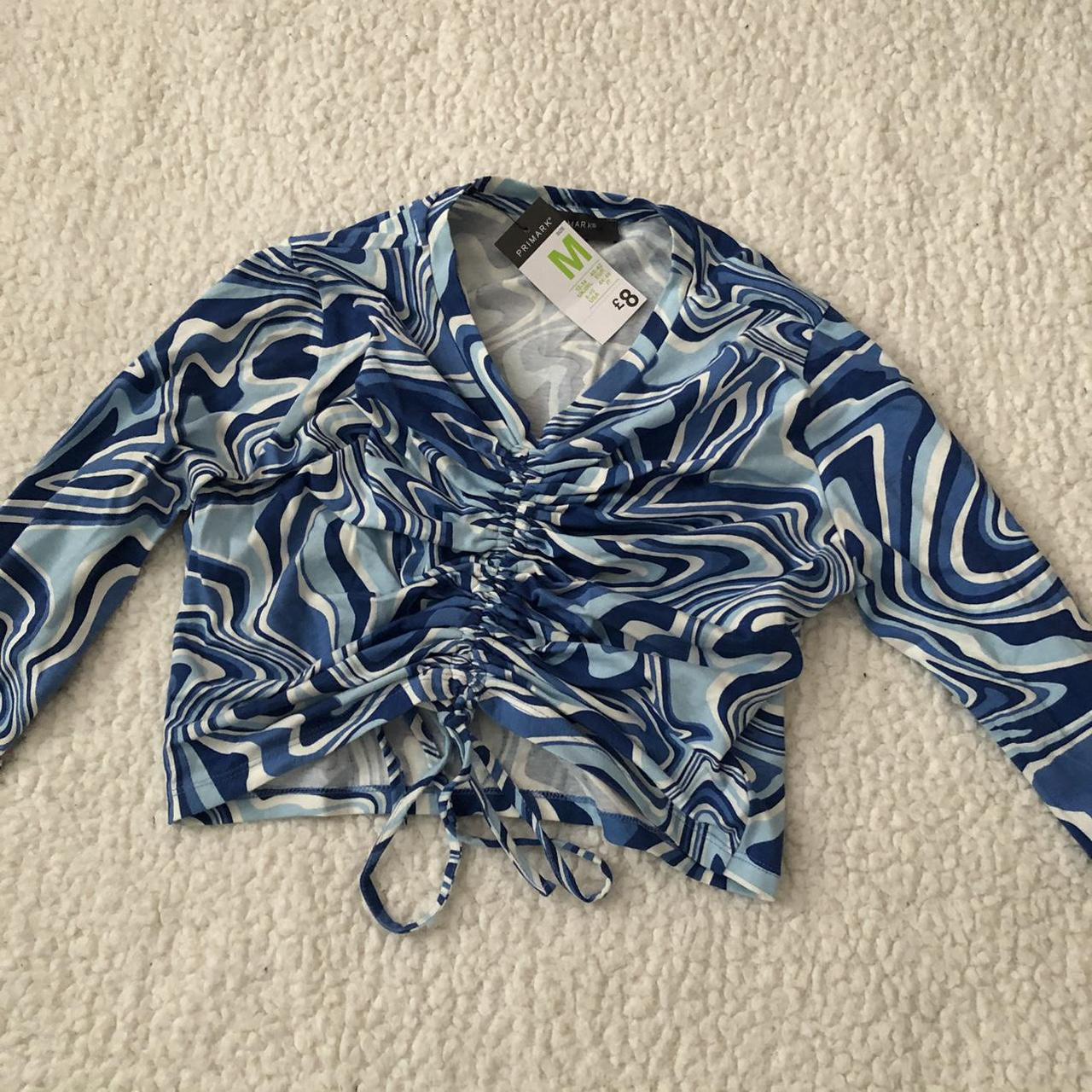 primark blue swirl / marble long sleeve top w... - Depop